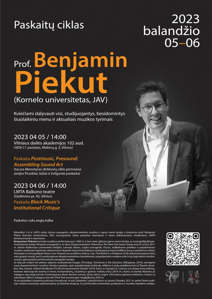 LMTA | Prof. Benjamino Piekuto (Kornelo universitetas, JAV) paskaitų ciklas